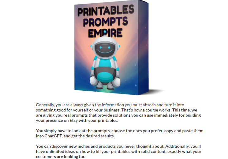 PRINTABLES PROMPTS EMPIRE Review OTO: A Set Of 280 Powerful ChatGPT Prompts To Create Stunning ...
